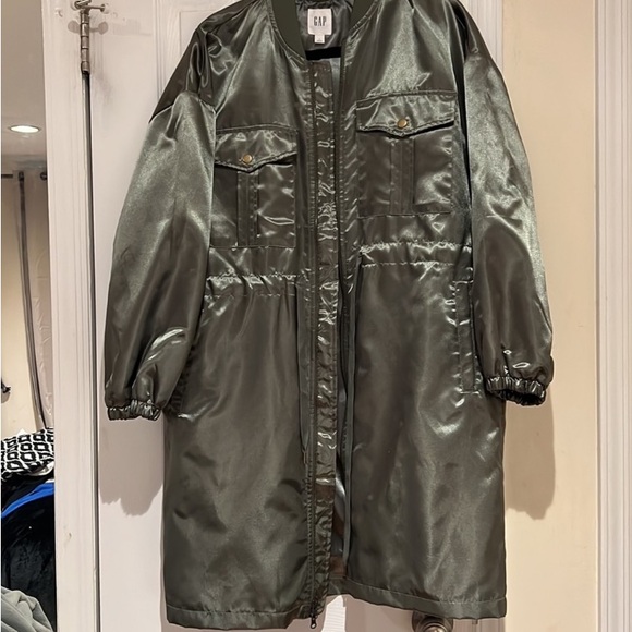 GAP | Jackets & Coats | Nwt Gap Longline Satin Utility Jacket Olive ...